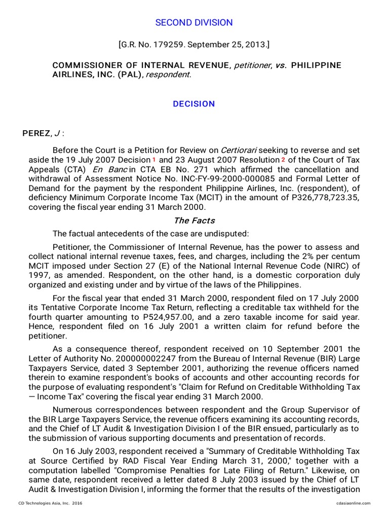 CTA upholds PAL exemption from MCIT for tax year 2000 | PDF | Corporate ...