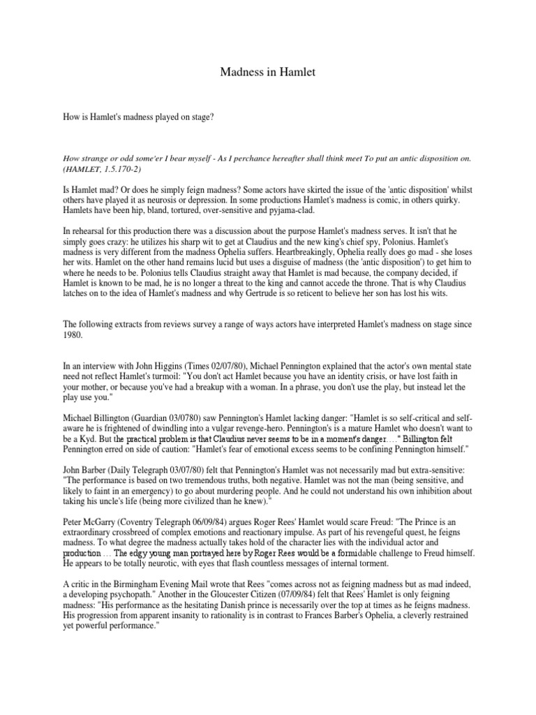 Madness in Hamlet | Download Free PDF | Hamlet | Psychology