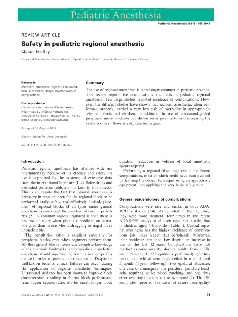 Safety Ra Pediatrics | PDF | Anesthesia | Pain