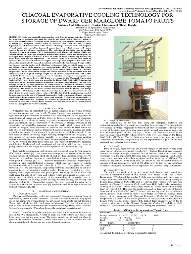 Charcoal Evaporative Cooling Technology | PDF | Refrigeration | Vegetables