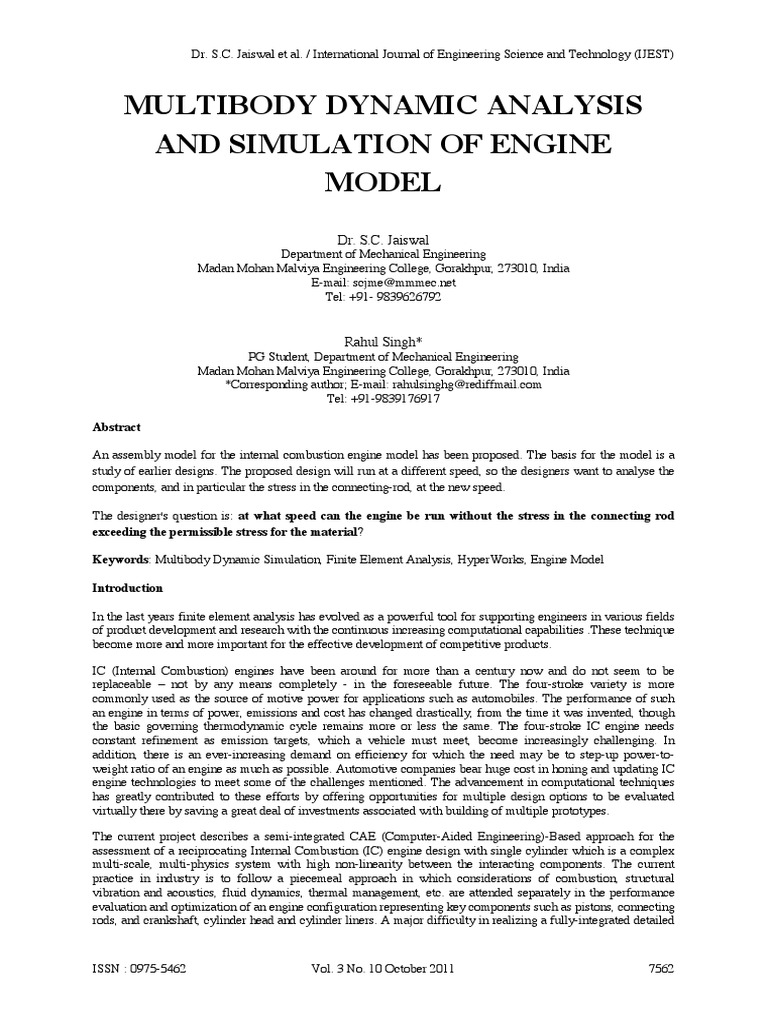 Multibody Dynamic Analysis and Simulation of Engine Model | PDF | Internal Combustion Engine ...