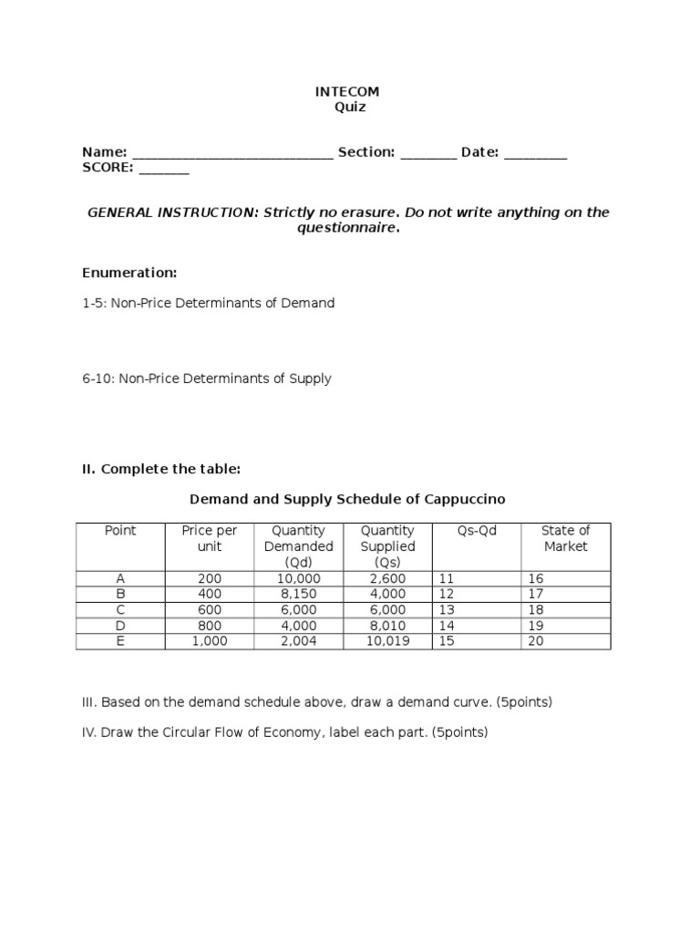 Quiz Supply and Demand | PDF