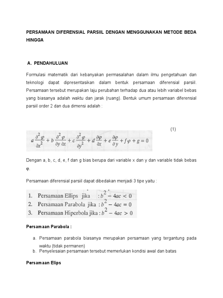 Persamaan Diferensial Parsiil Dengan Menggunakan Metode Beda Hingga | PDF