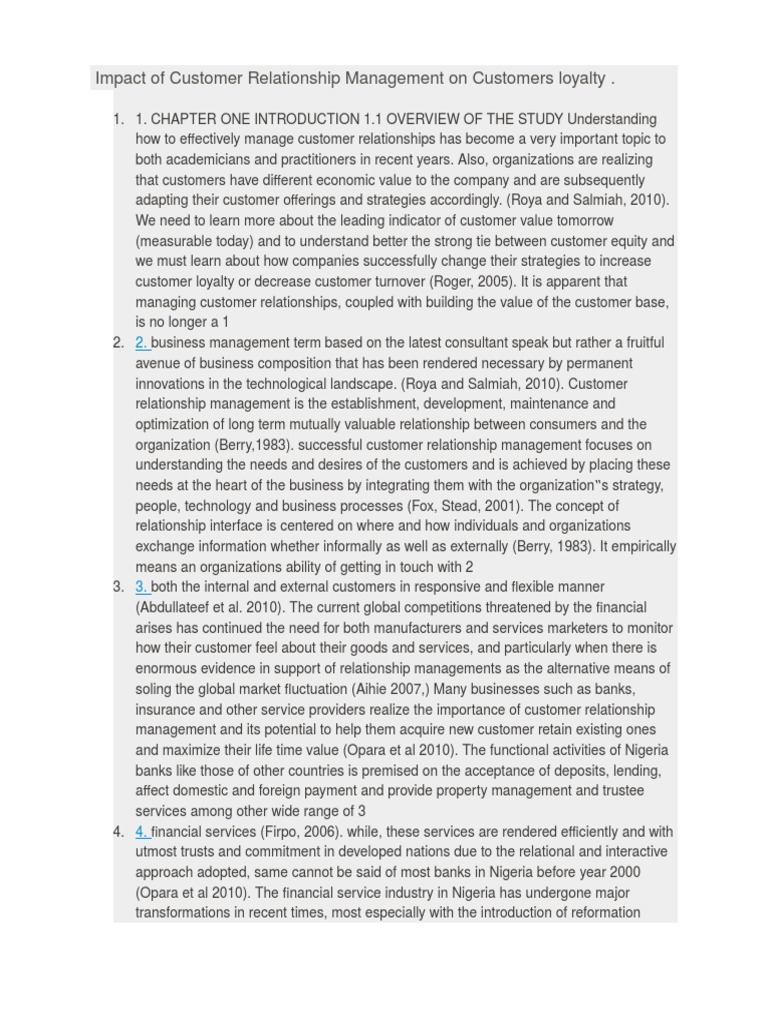 Impact of Customer Relationship Management On Customers Loyalty | PDF ...