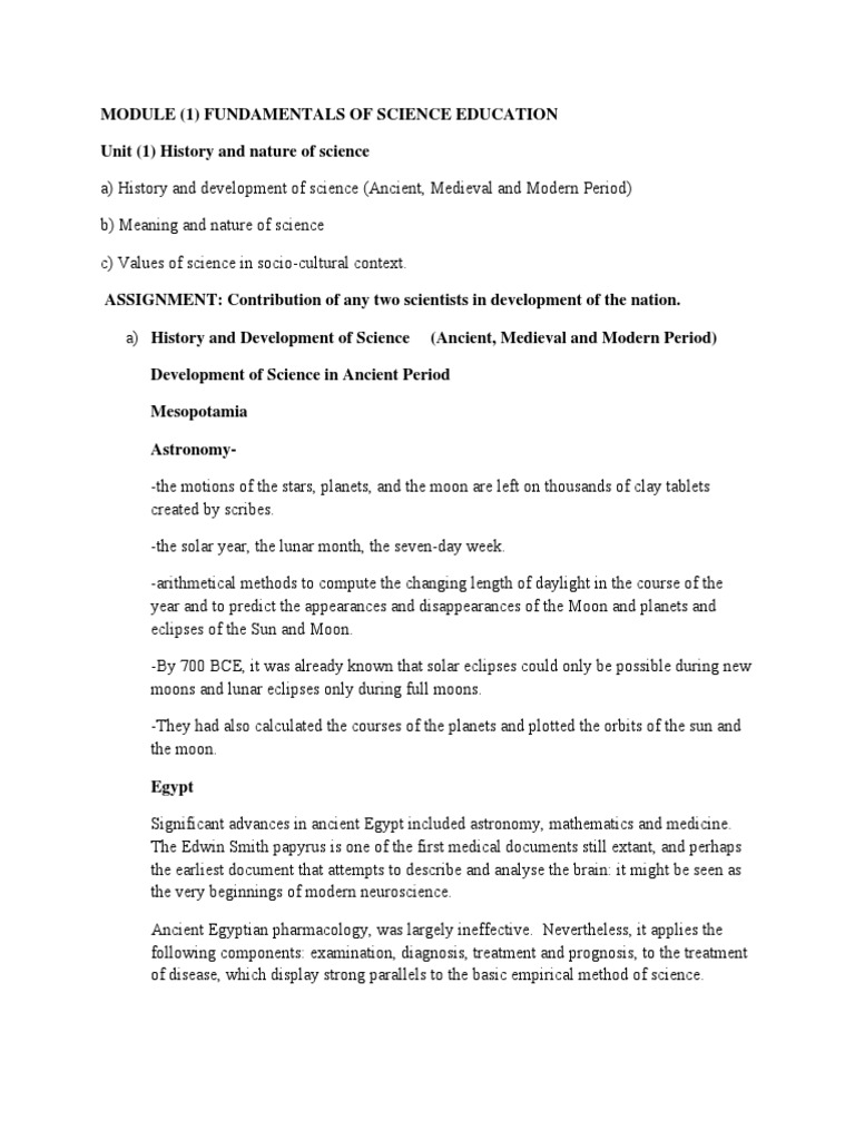 Module (1) Fundamentals of Science Education Unit (1) History and ...