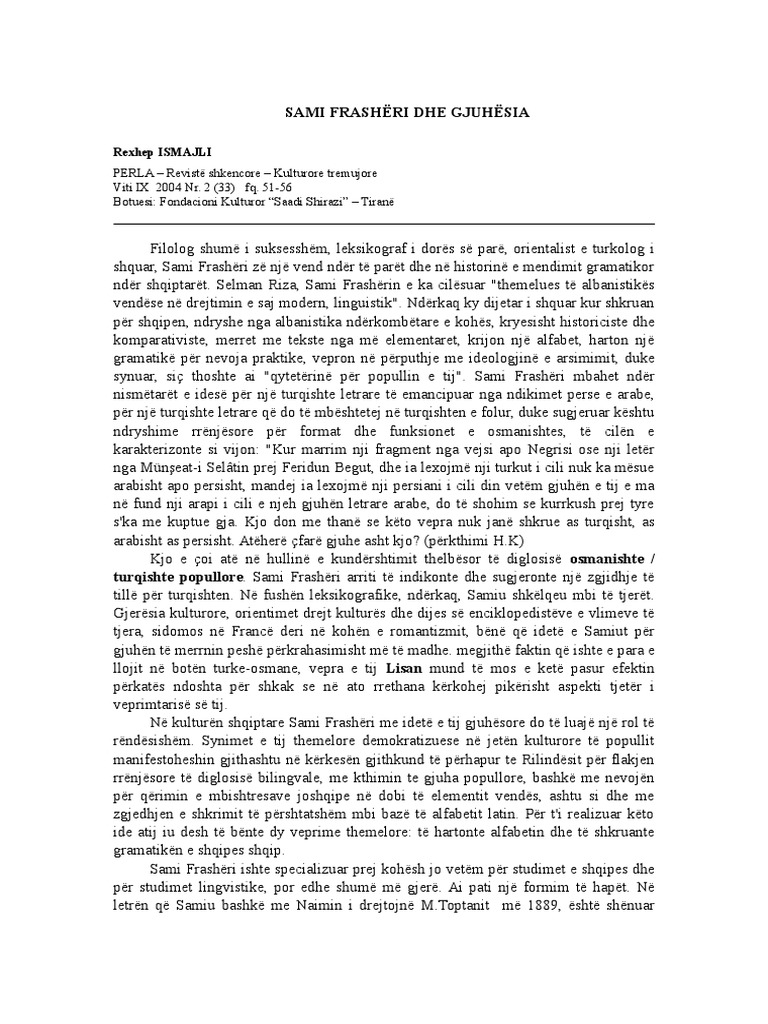 006 - Sami Frashëri Dhe Gjuhësia - Rexhep Ismajli | PDF