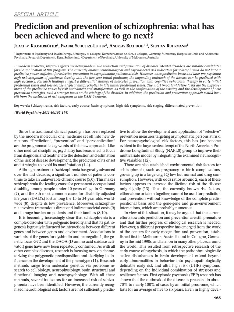 Special Article Schizophrenia | PDF | Schizophrenia | Psychosis