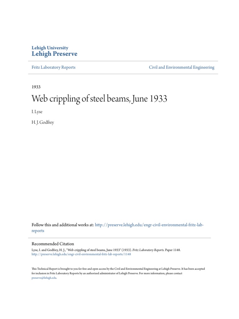 Web Crippling of Steel Beams June 1933 | PDF | Beam (Structure) | Yield ...