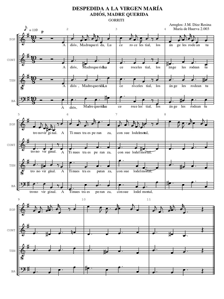 ADIOS MADRE QUERIDA Despedida Ala Virgen Gorriti M | PDF