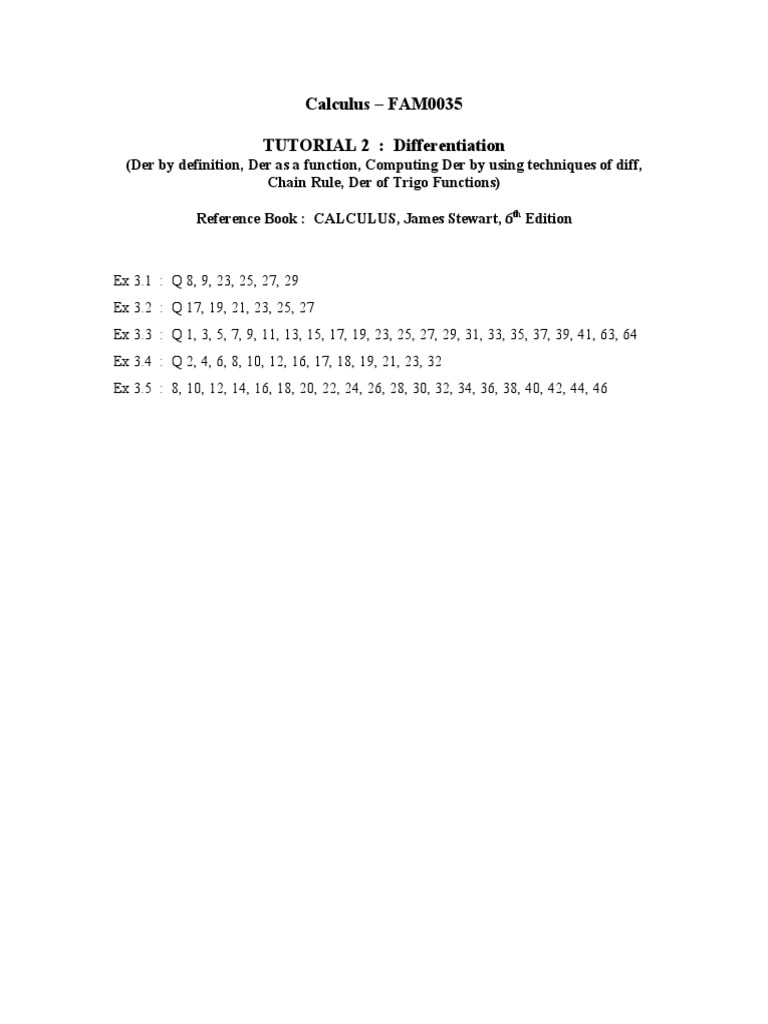Calculus Differentiation Tutorial 2 | PDF | Teaching Methods & Materials