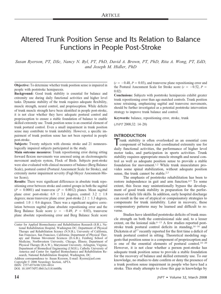 Altered Trunk Position | PDF | Balance (Ability) | Senses