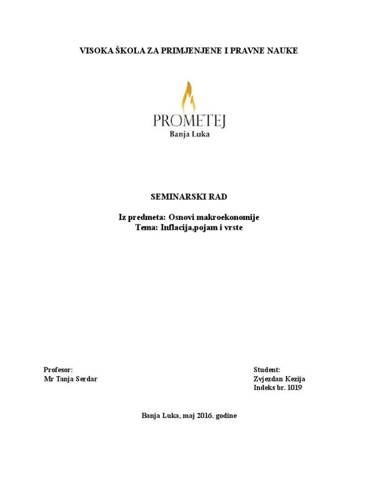 Inflacija, Pojam I Vrste - Zvjezdan Kezija | PDF