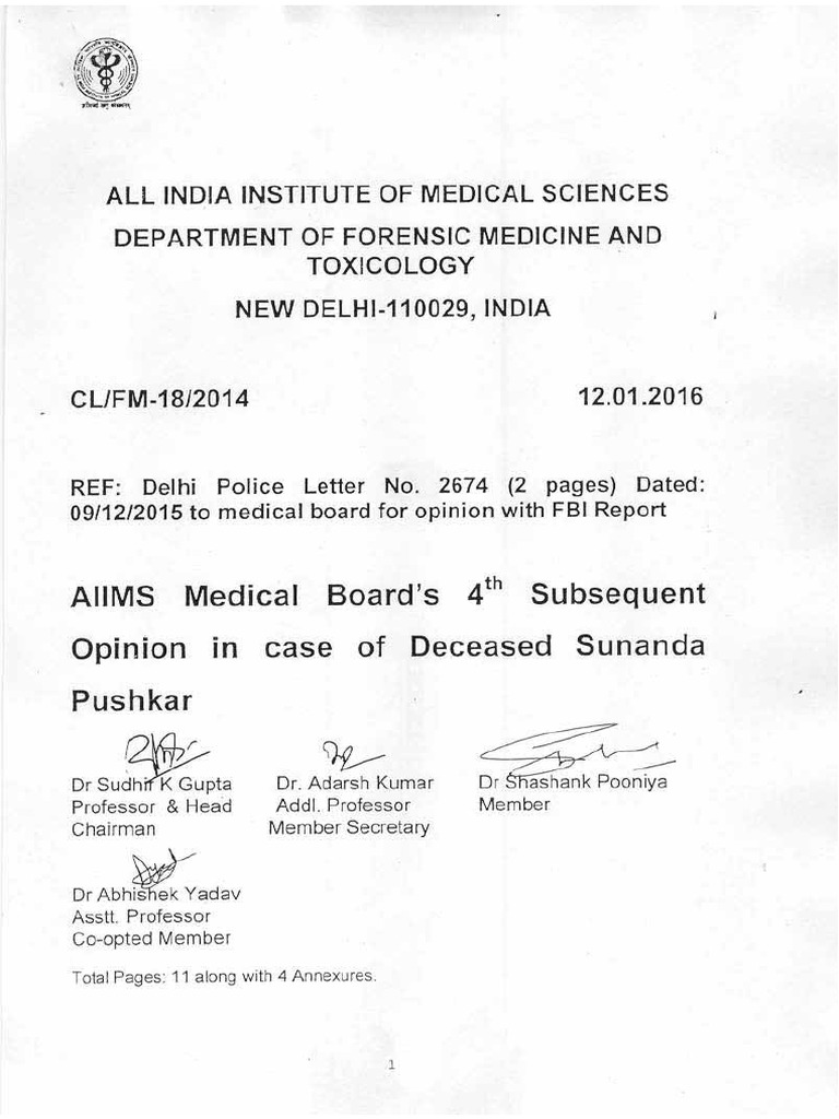 AIIMS Medical Board's Analysis of FBI Report To Delhi Police On Jan 12 ...