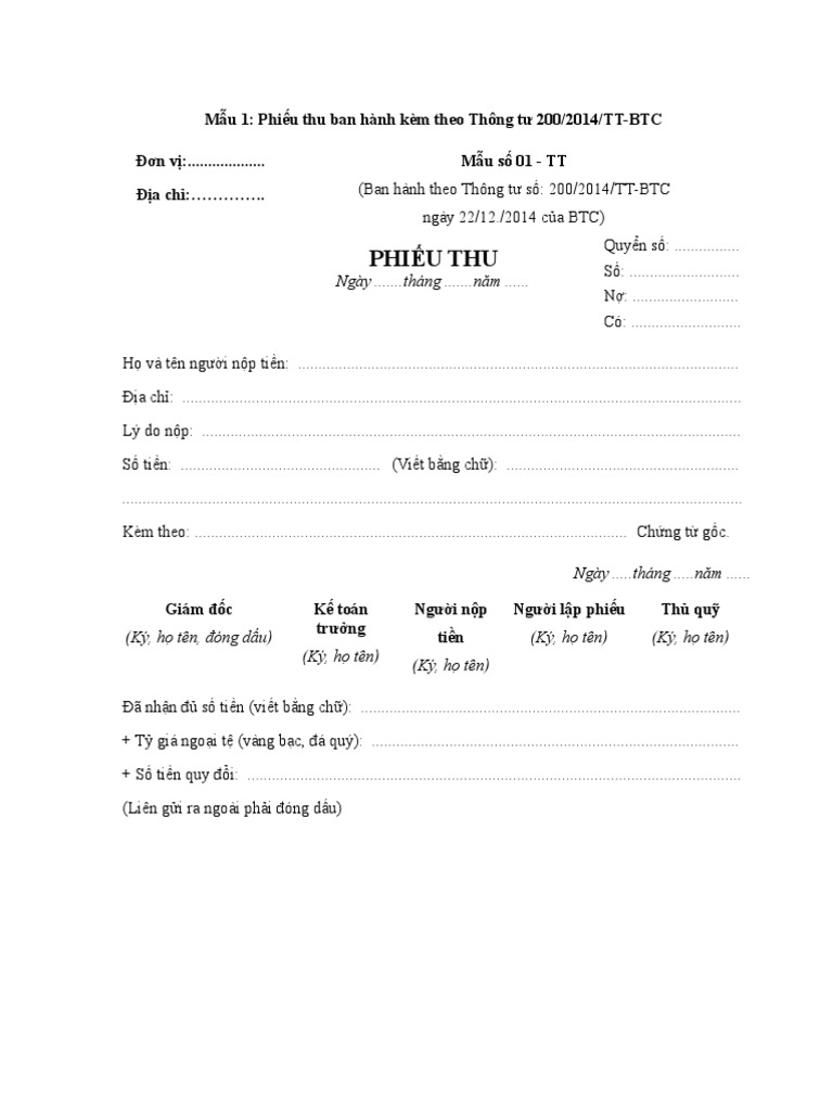 Mau Phieu Thu PDF | PDF