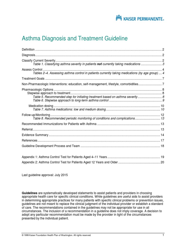 Asthma Diagnosis and Treatment Guideline | PDF | Asthma | Cough