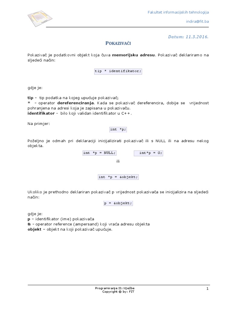 Programiranje 2 - Vjezba 3 (FIT Mostar) | PDF