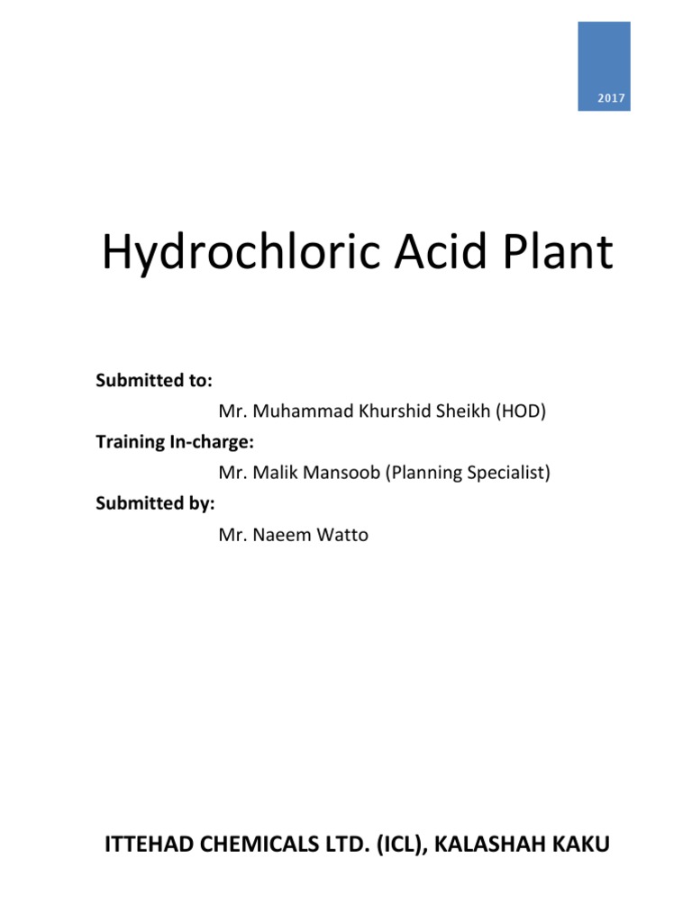 Hydrochloric Acid (HCL) Plant Ittehad Chemicals LTD | PDF ...