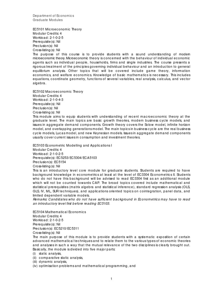 NUS Graduate Economics Modules Overview | PDF | Economic Model | Economics