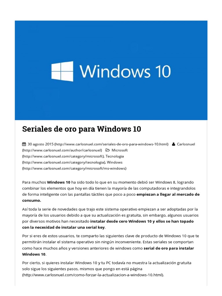 Seriales de Oro para Windows 10 | PDF | Windows 10 | Microsoft Windows