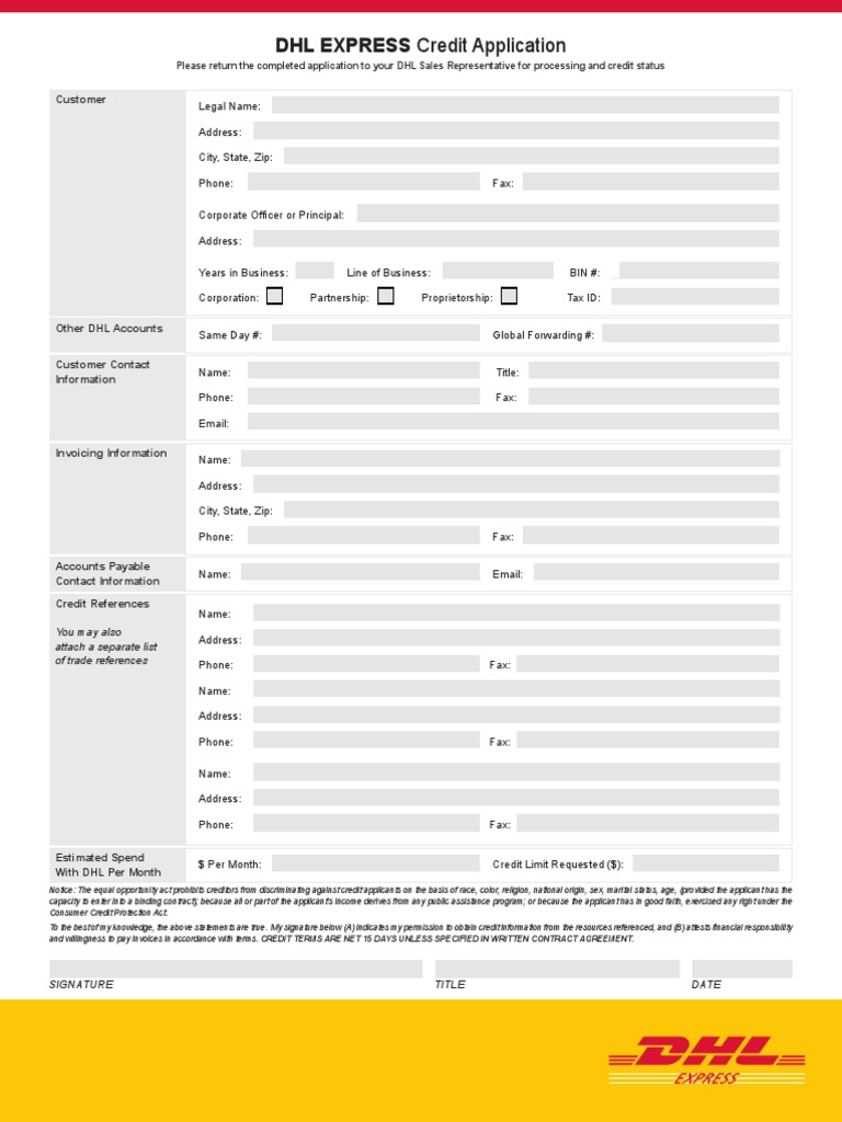 DHL EXPRESS Credit Application: Customer | PDF | Credit | Finance ...