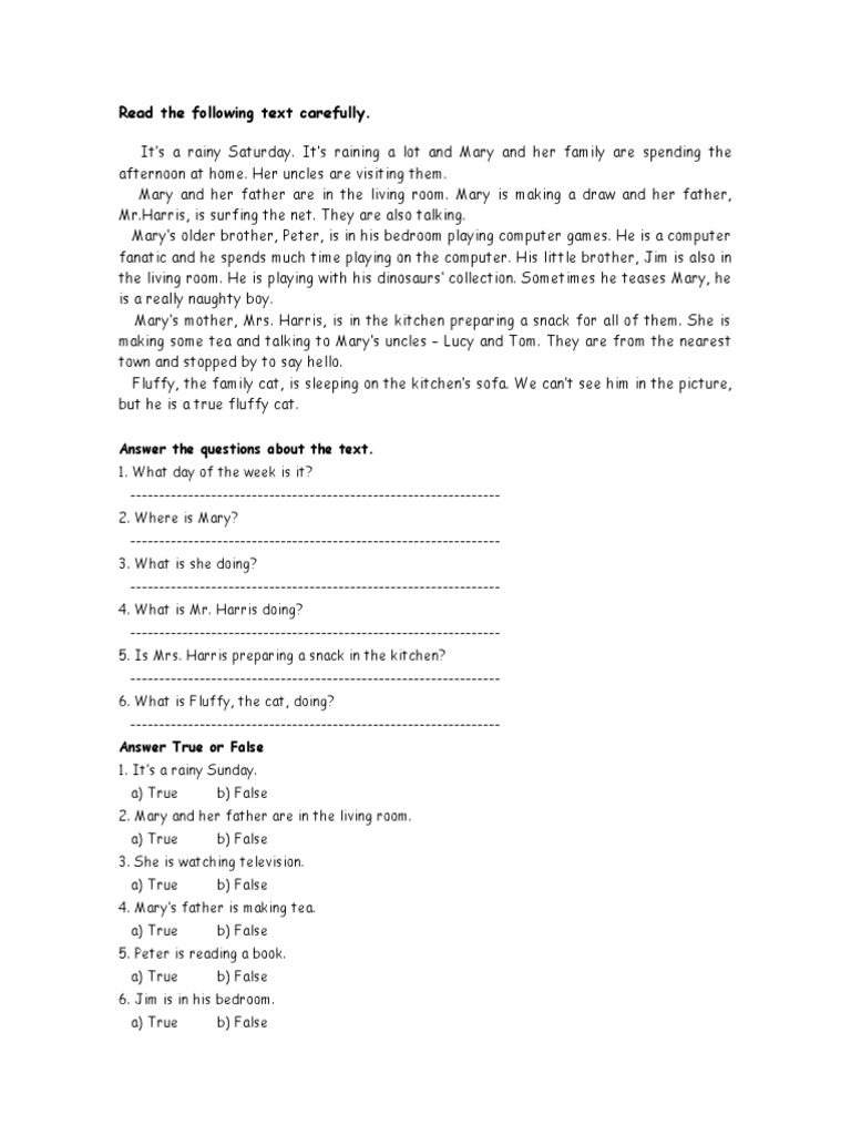 Reading Comprehension Present Continuous | PDF