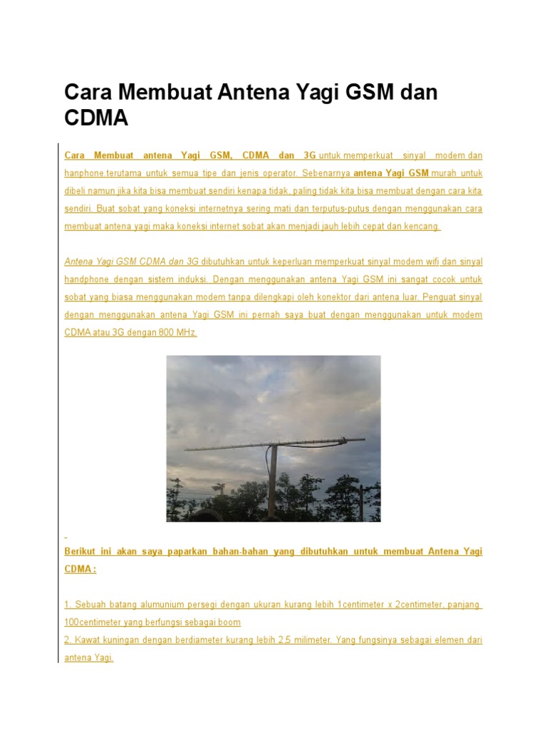 Cara Membuat Antena Yagi GSM Dan CDMA | PDF