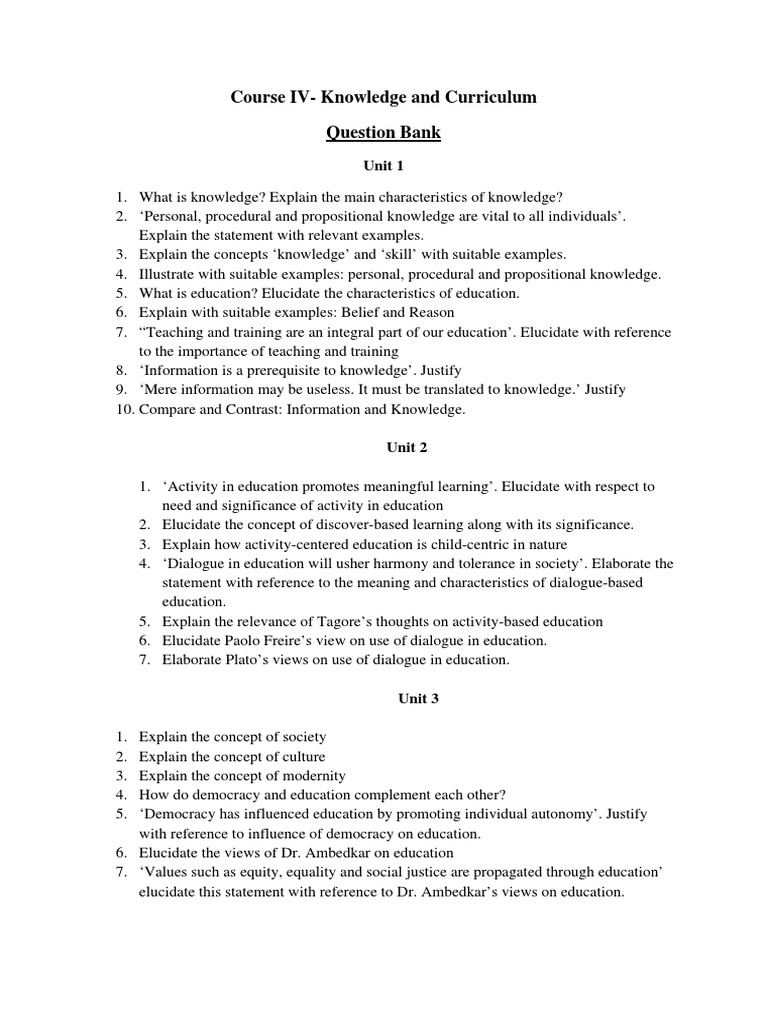 Knowledge and Curriculum Question Bank | PDF | Curriculum | Value (Ethics)