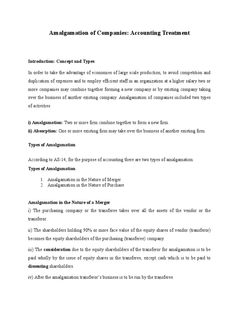 Amalgamation of Companies | Book Value | Equity (Finance)