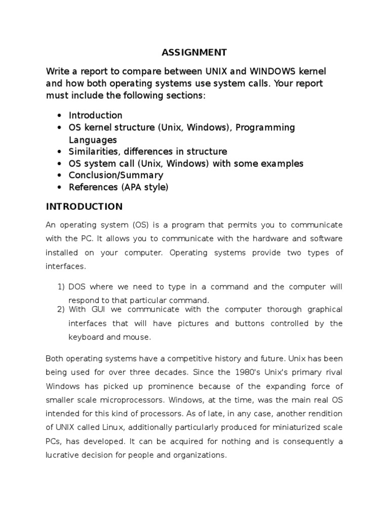 Unix and Windows Kernel Comparison and System Calls | PDF | Operating ...