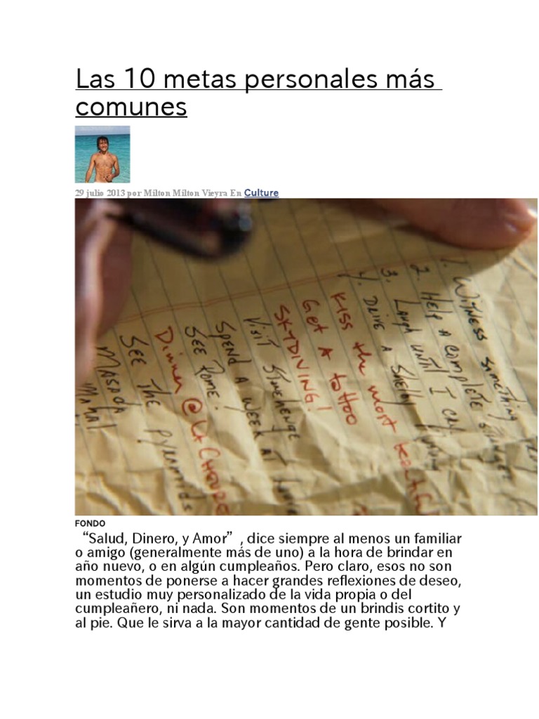 Las 10 Metas Personales Más Comunes | PDF | Toma de decisiones | Amor