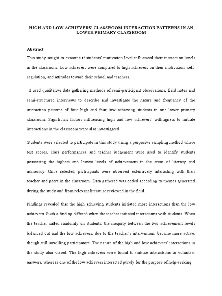 High and Low Achievers | PDF | Focus Group | Teachers
