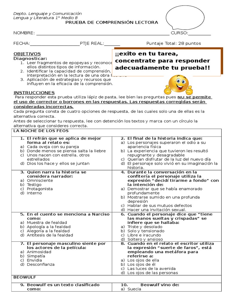 control de lectura 1° medio | Héctor | Aquiles | Prueba gratuita de 30 ...