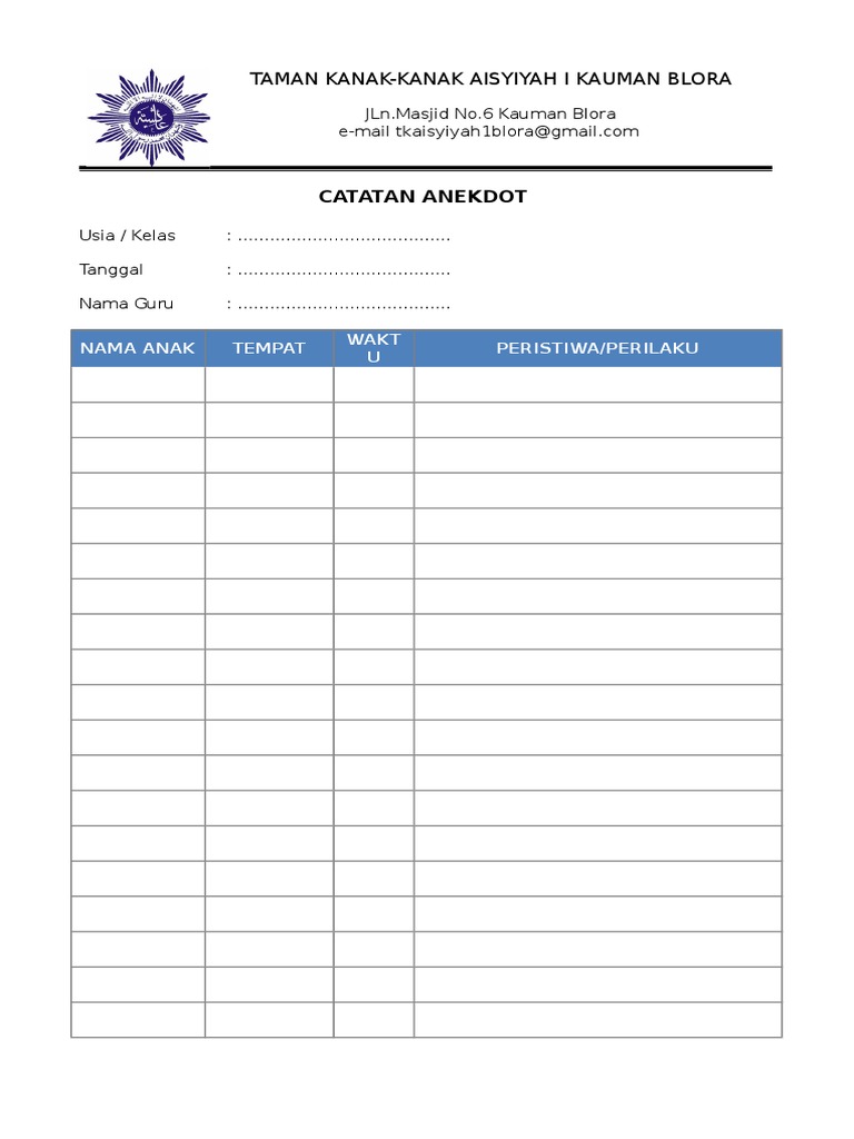 1 Contoh Catatan Anekdot Paud K-13 | PDF