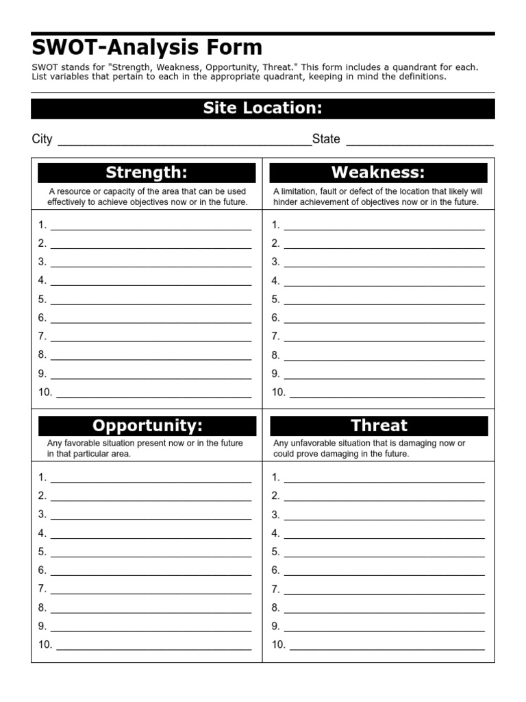Blank SWOT Analysis Form | PDF | Swot Analysis | Psychological Concepts
