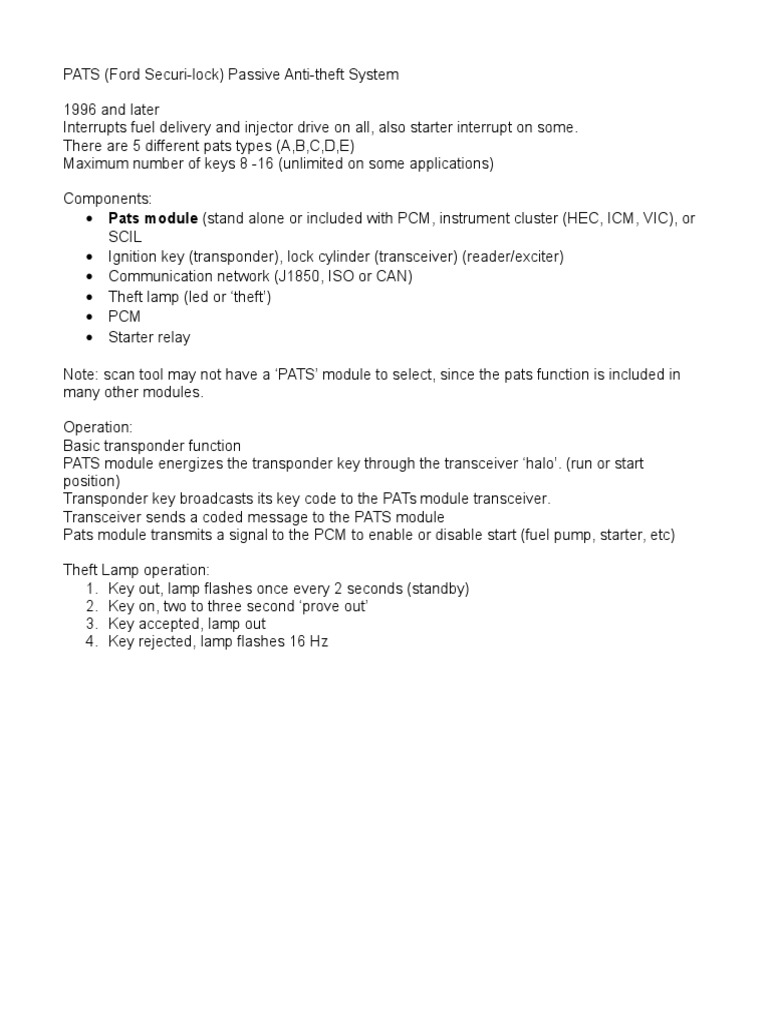 Pats Module (Stand Alone or Included With PCM, Instrument Cluster (HEC ...