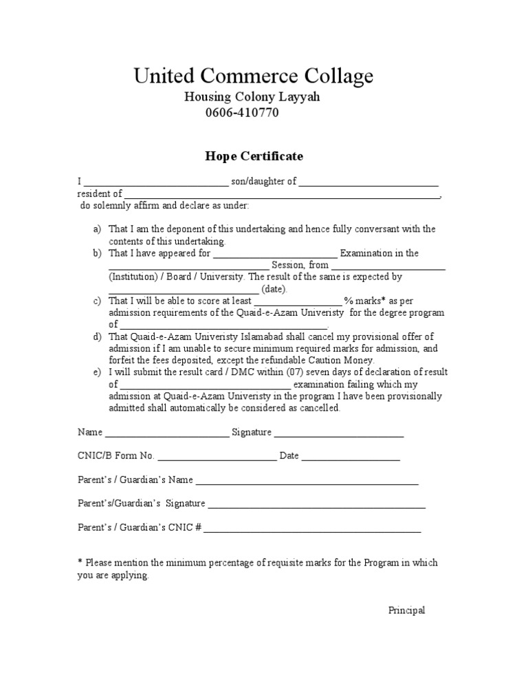 Specimen of Affidavit or Hope Certificate | PDF | Career & Growth