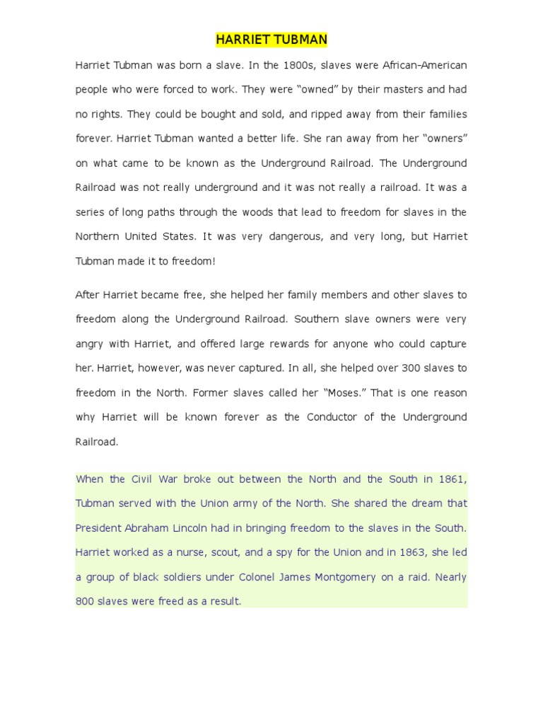 Harriet Tubman Worksheet | PDF | Harriet Tubman | Underground Railroad