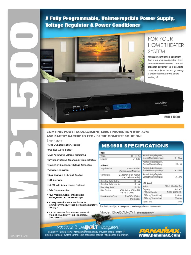 Panamax MB1500 Ups Spec Sheet | PDF | Power Supply | Electrical Engineering