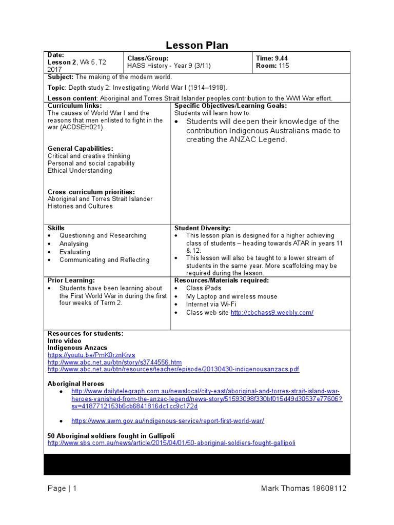 Lesson Plan 2 Hass Year 9 | PDF | Indigenous Australians | Lesson Plan