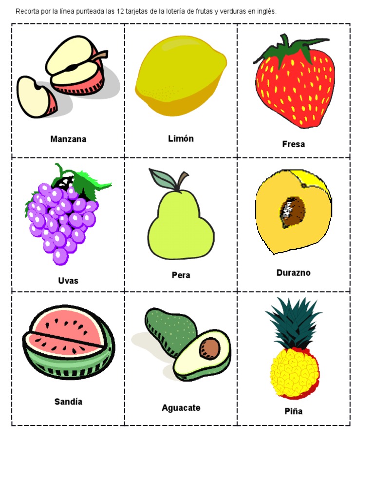 Loteria de Frutas y Verduras Español | PDF | Juegos de cartas | Jugando ...