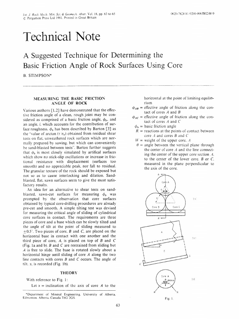 A Suggested Technique For Determining The Basic Friction Angle of Rock ...