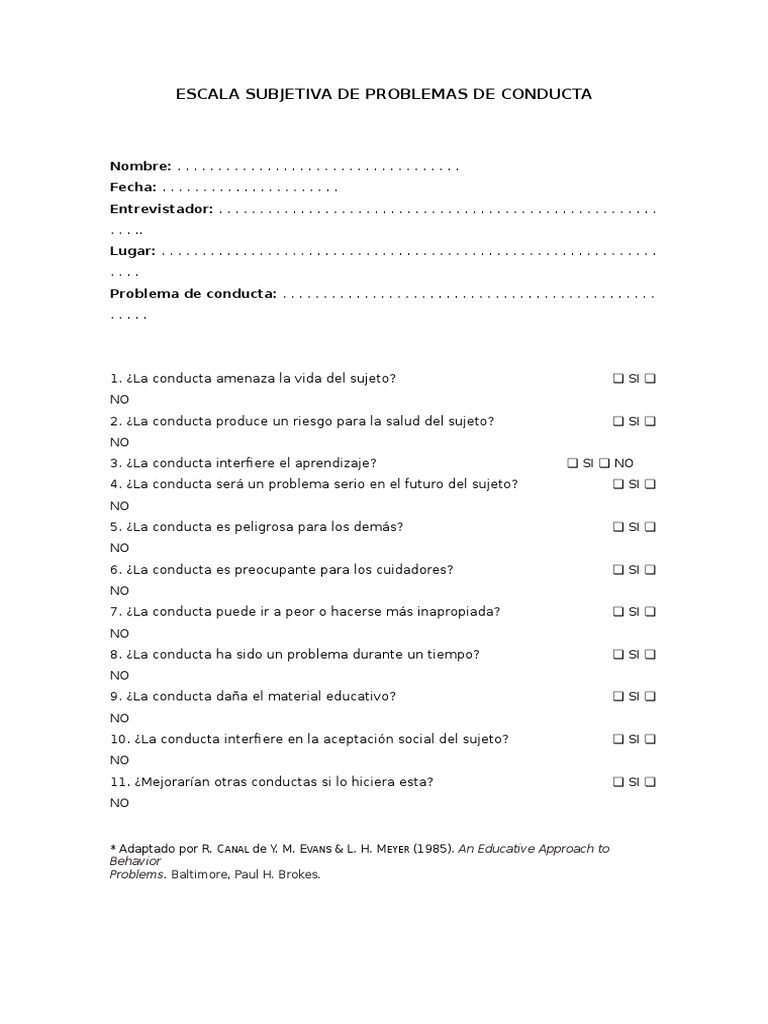 Escala de Problemas de Conducta Subjetiva | PDF