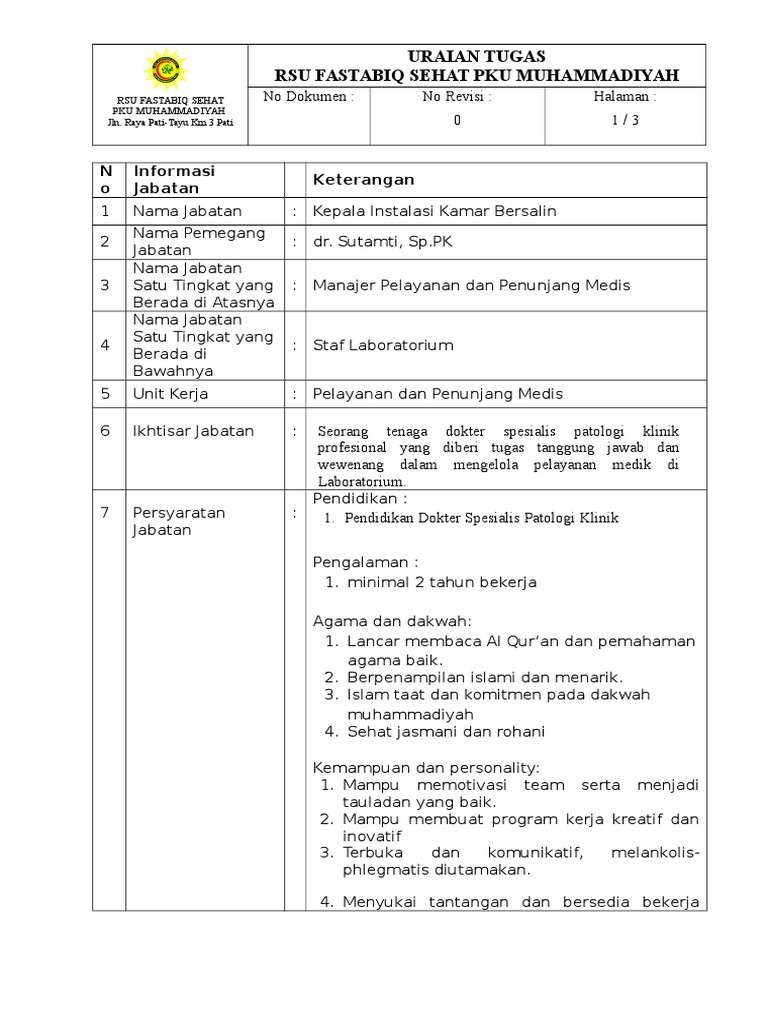 Uraian Tugas Dan Wewenang Kepala Laboratorium | PDF