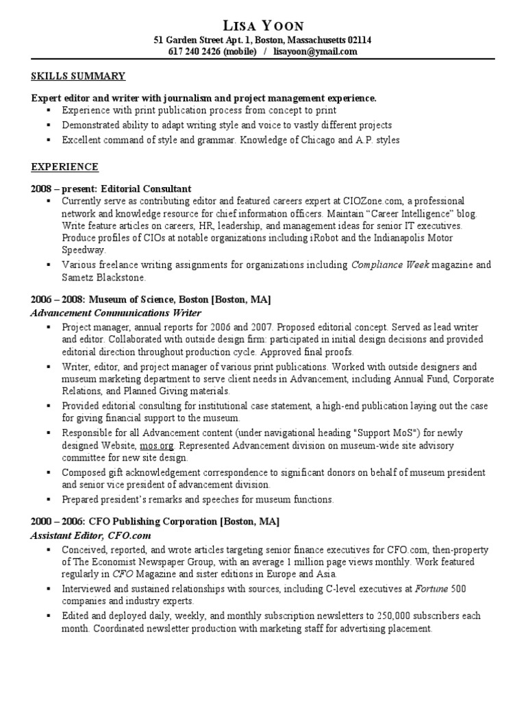 Lisa Yoon CV | PDF | Editing | Chief Information Officer