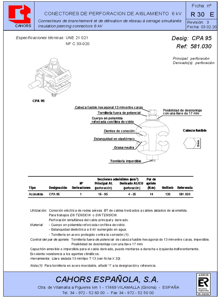 Conectores de Perforación 6 kV | PDF | Tornillo | Equipo