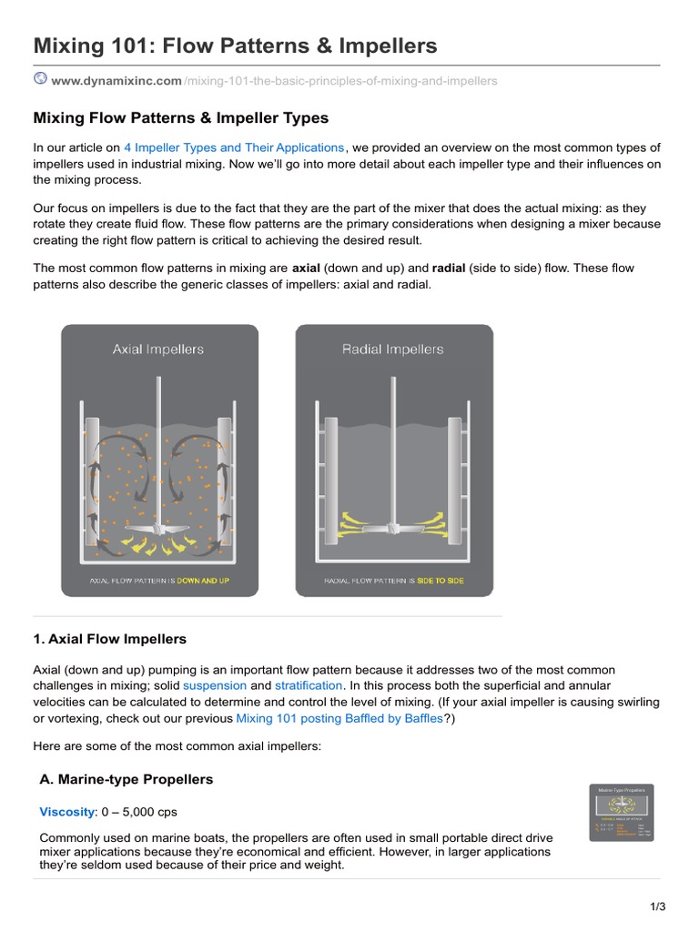 Mixing 101 Flow Patterns Impellers | PDF | Gases | Physics