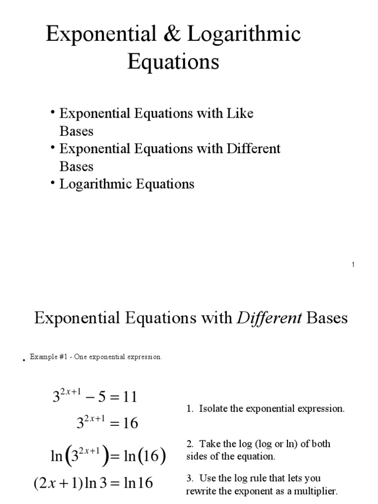 Exponential & Logarithmic Equations | PDF | Logarithm | Mathematical ...