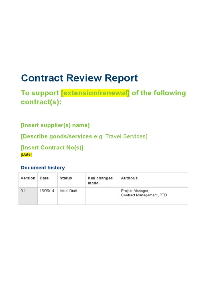 Contract Review Report Template | Performance Indicator | Employment