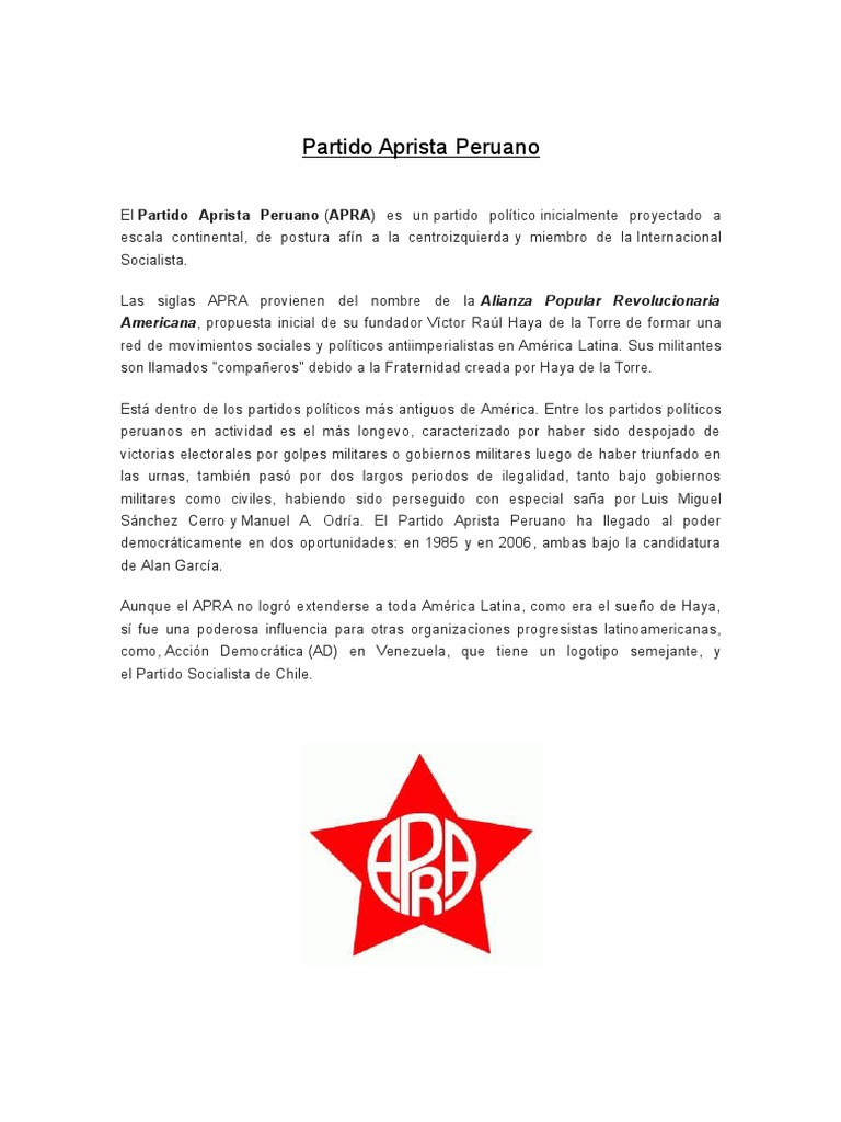 Historia del Partido Aprista Peruano | PDF | Formas de gobierno | Gobierno