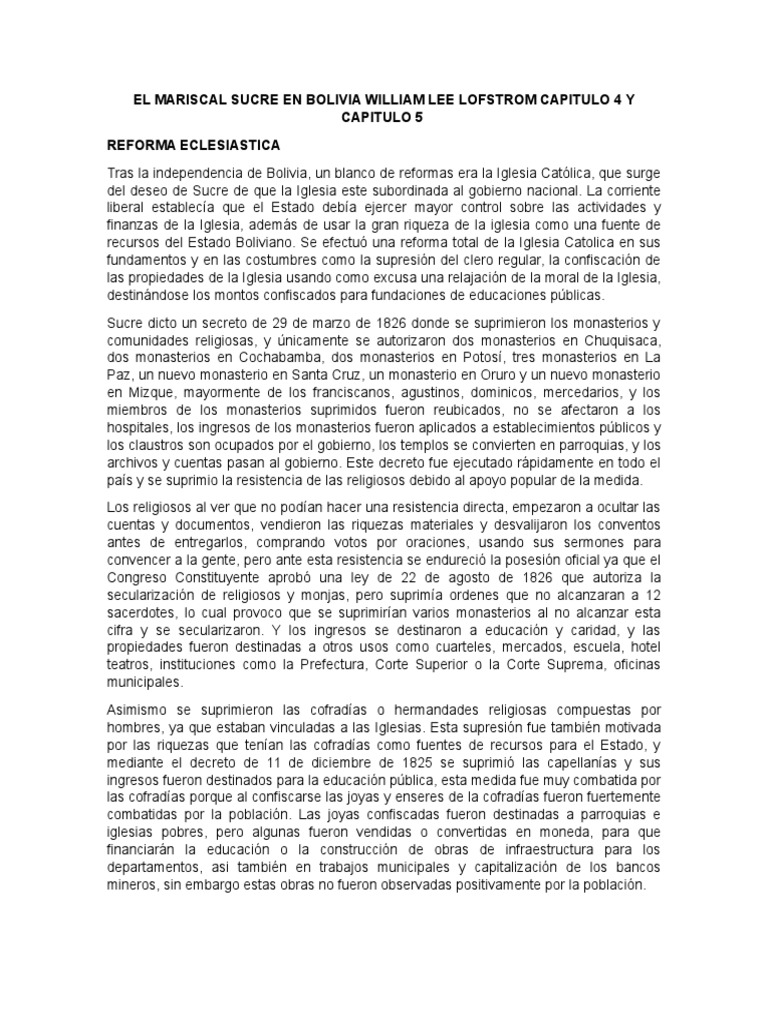 El Mariscal Sucre en Bolivia William Lee Lofstrom Capitulo 4 y Capitulo ...